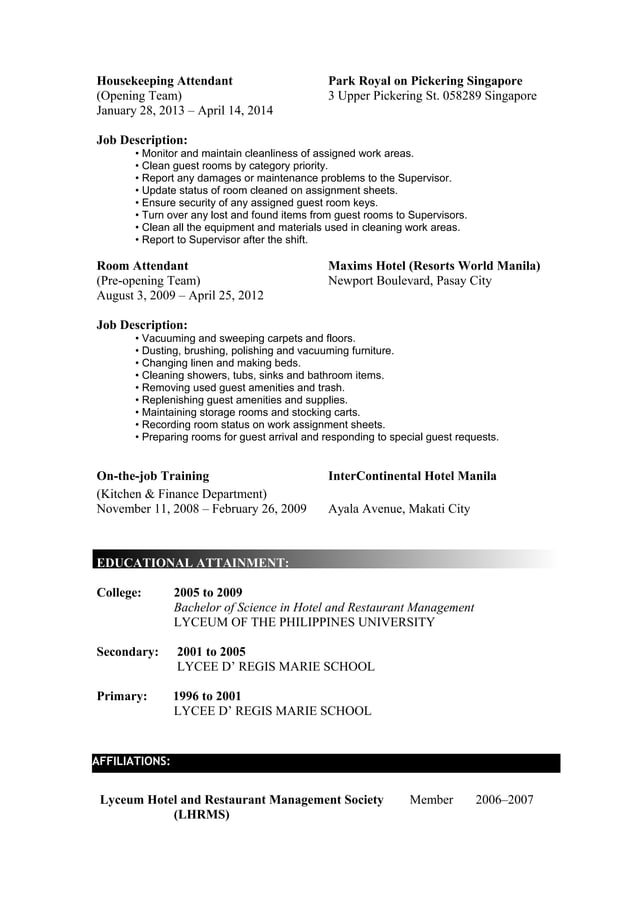 RAYMOND CORPUZ resume 1 | DOC | Hotels and Motels | Travel Type