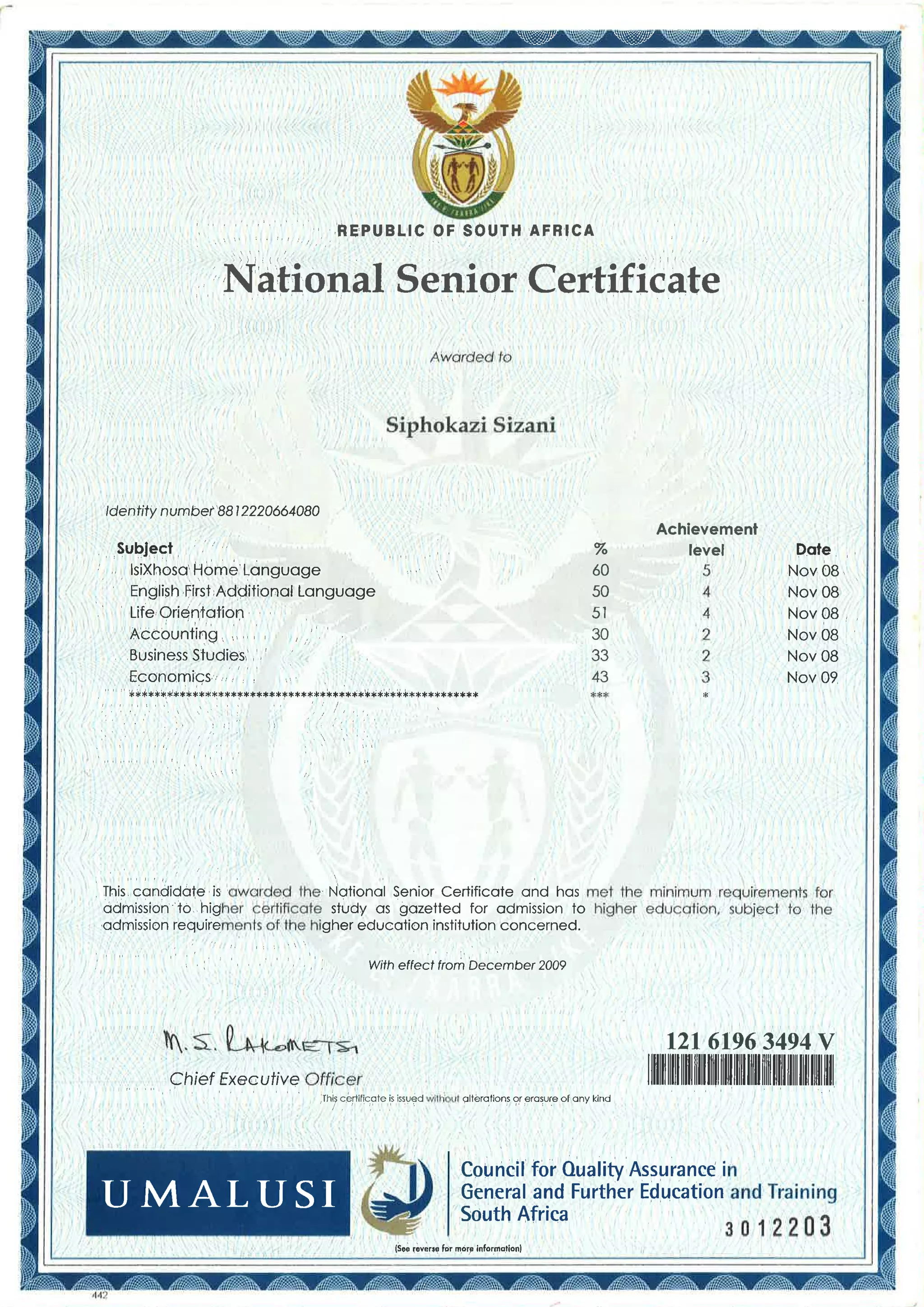 National Senior Certificate | PDF