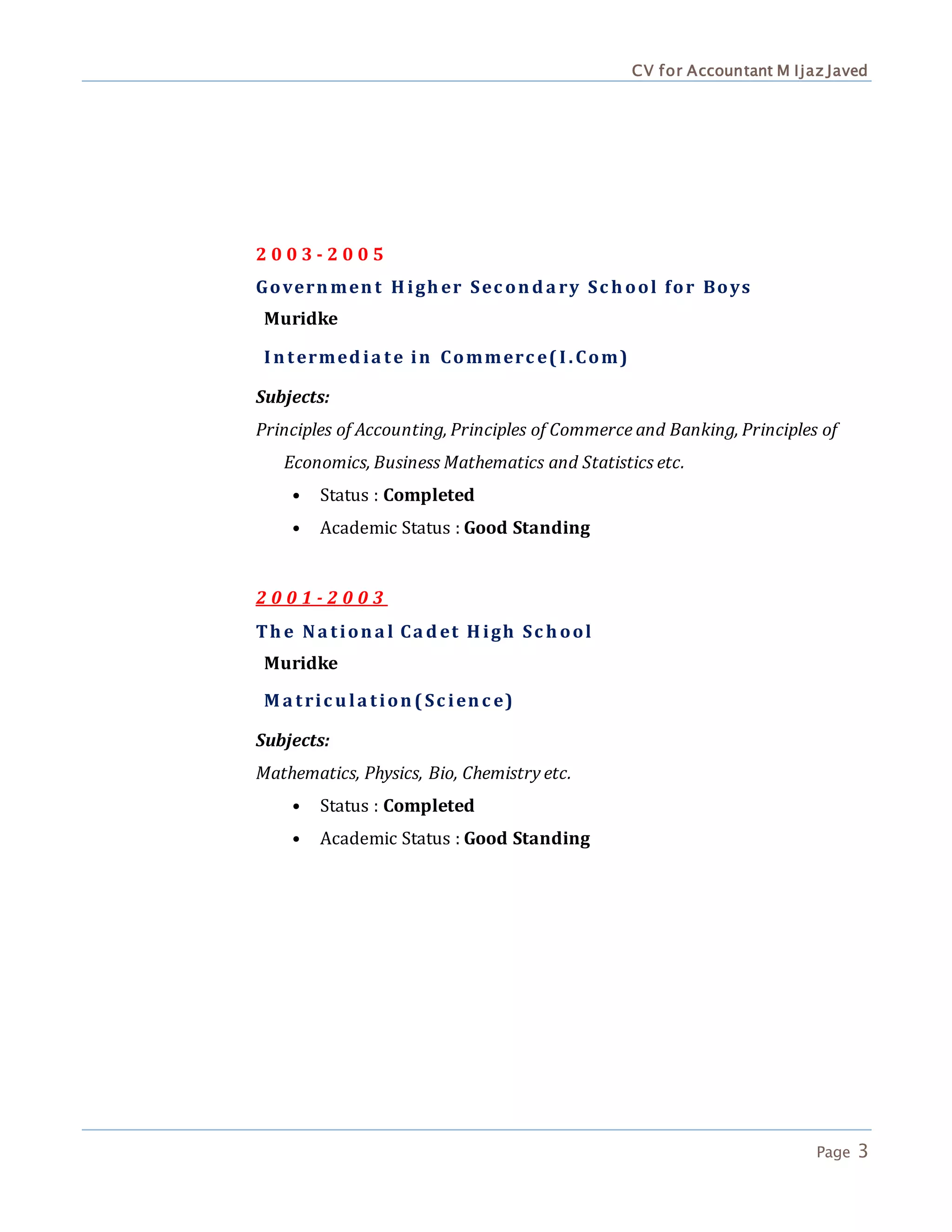 CV - Accountant - M Ijaz Javed | PDF