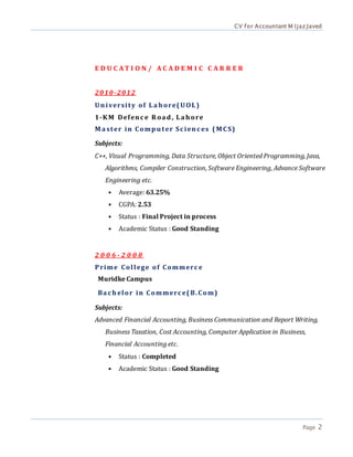 CV - Accountant - M Ijaz Javed | DOCX | Business Accounting & Finance ...