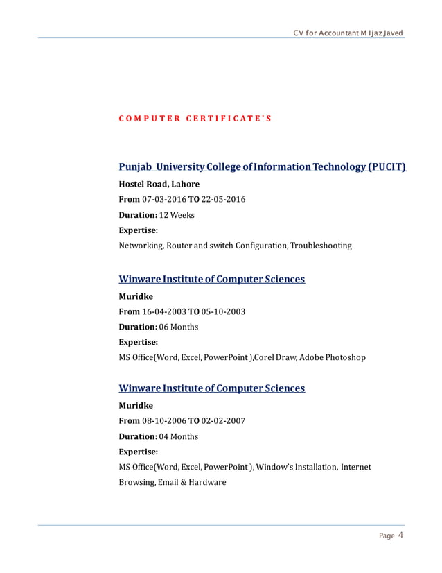 CV - Accountant - M Ijaz Javed | PDF