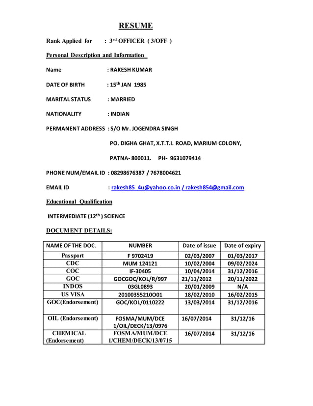 Rakesh kr's Resume | DOCX | Travel