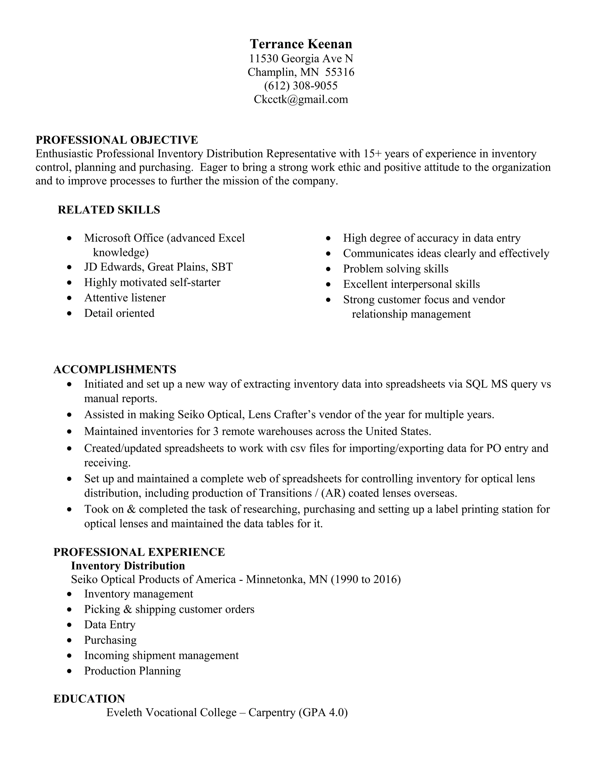 Terry Keenan Resume | DOC