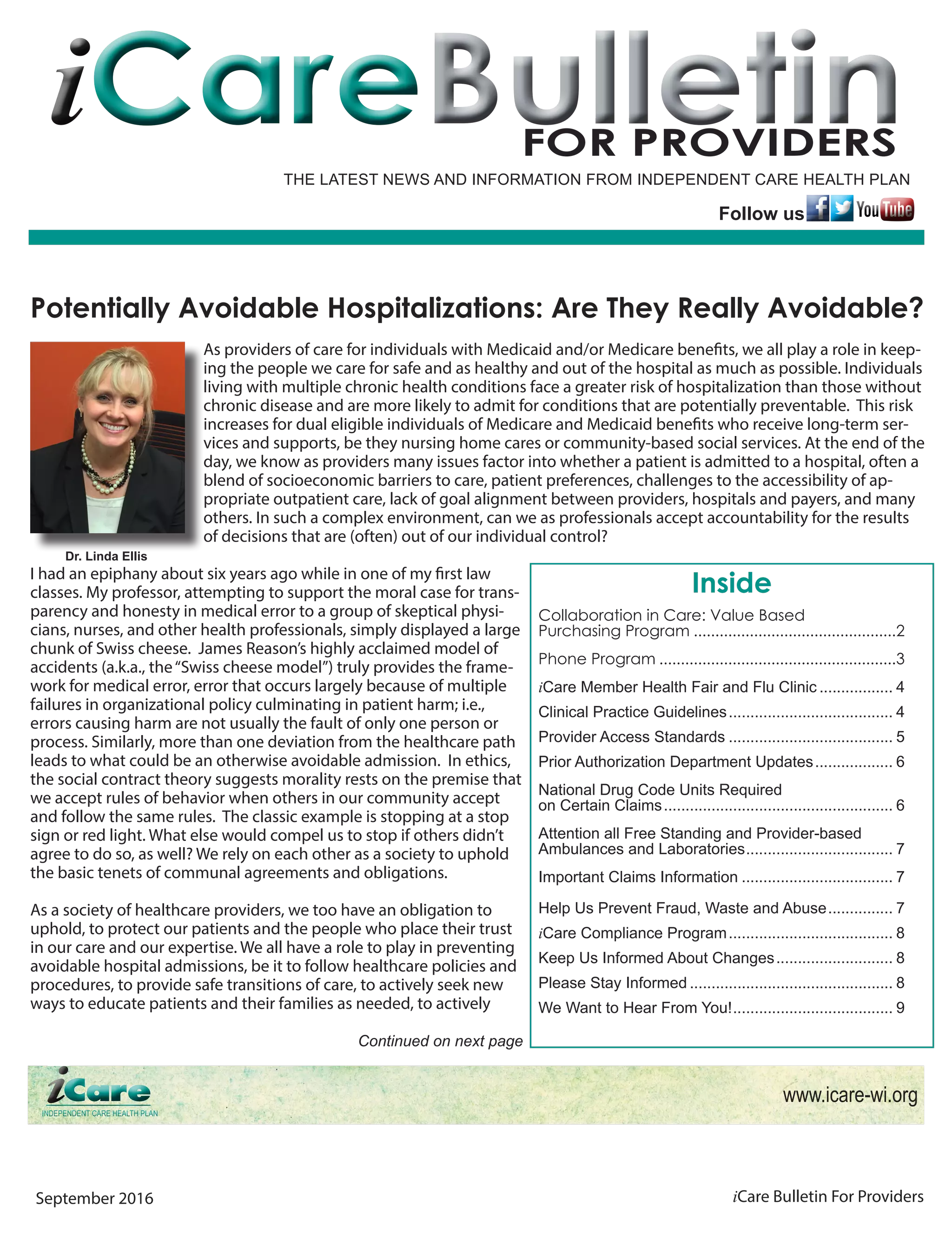 iCare Provider Bulletin September 2016 | PDF | Health Insurance | Insurance