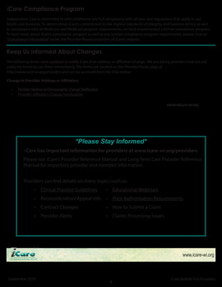 iCare Provider Bulletin September 2016 | PDF | Health Insurance | Insurance