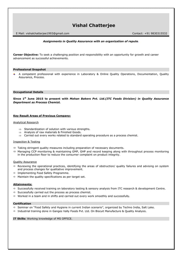 Vishal Chatterjee Biodata | PDF