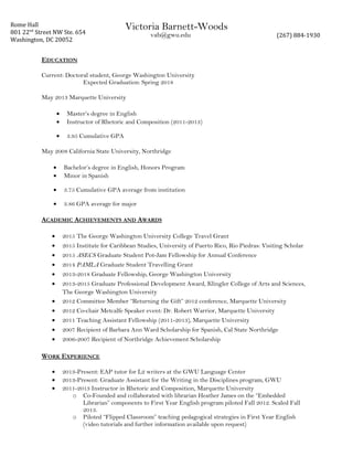 CV Victoria Barnett | DOC | Undergraduate Education | College Education