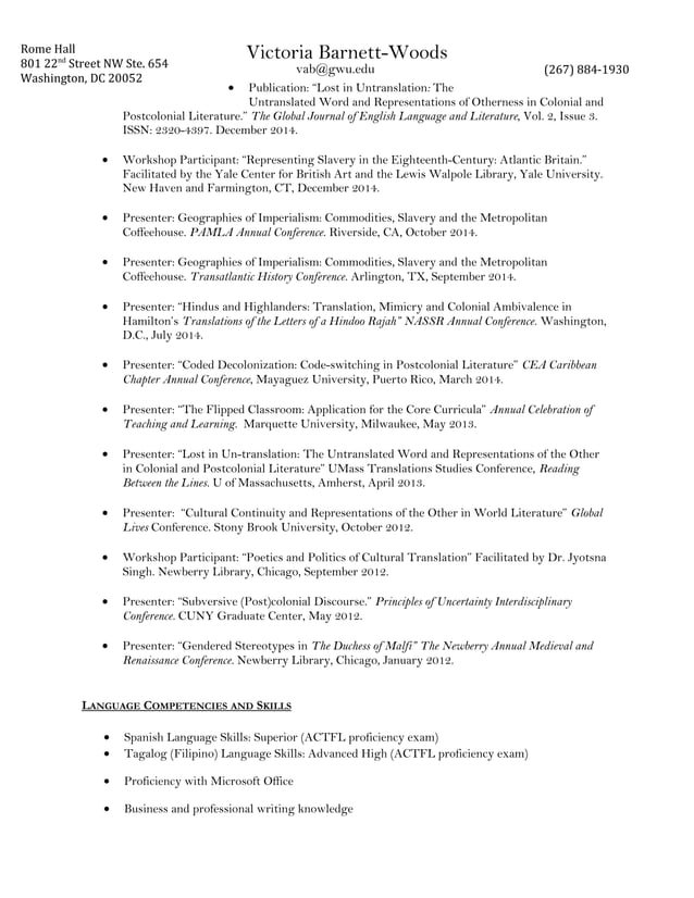 CV Victoria Barnett | DOC | Undergraduate Education | College Education