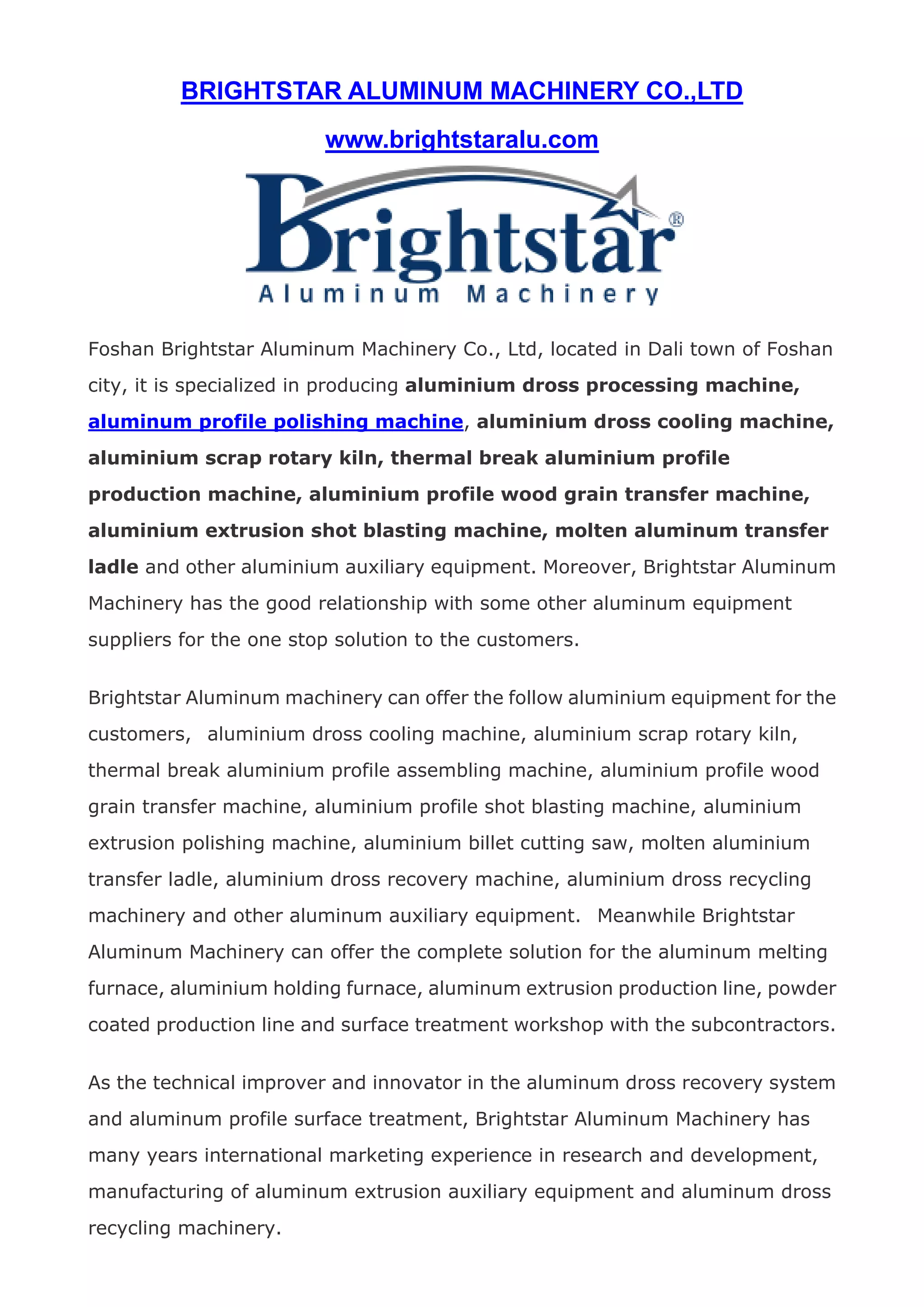 Brightstar Aluminum Machinery | PDF