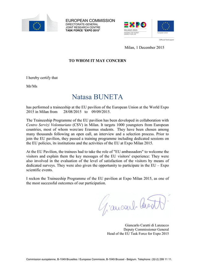 certificate EU EXPO 2015 | PDF