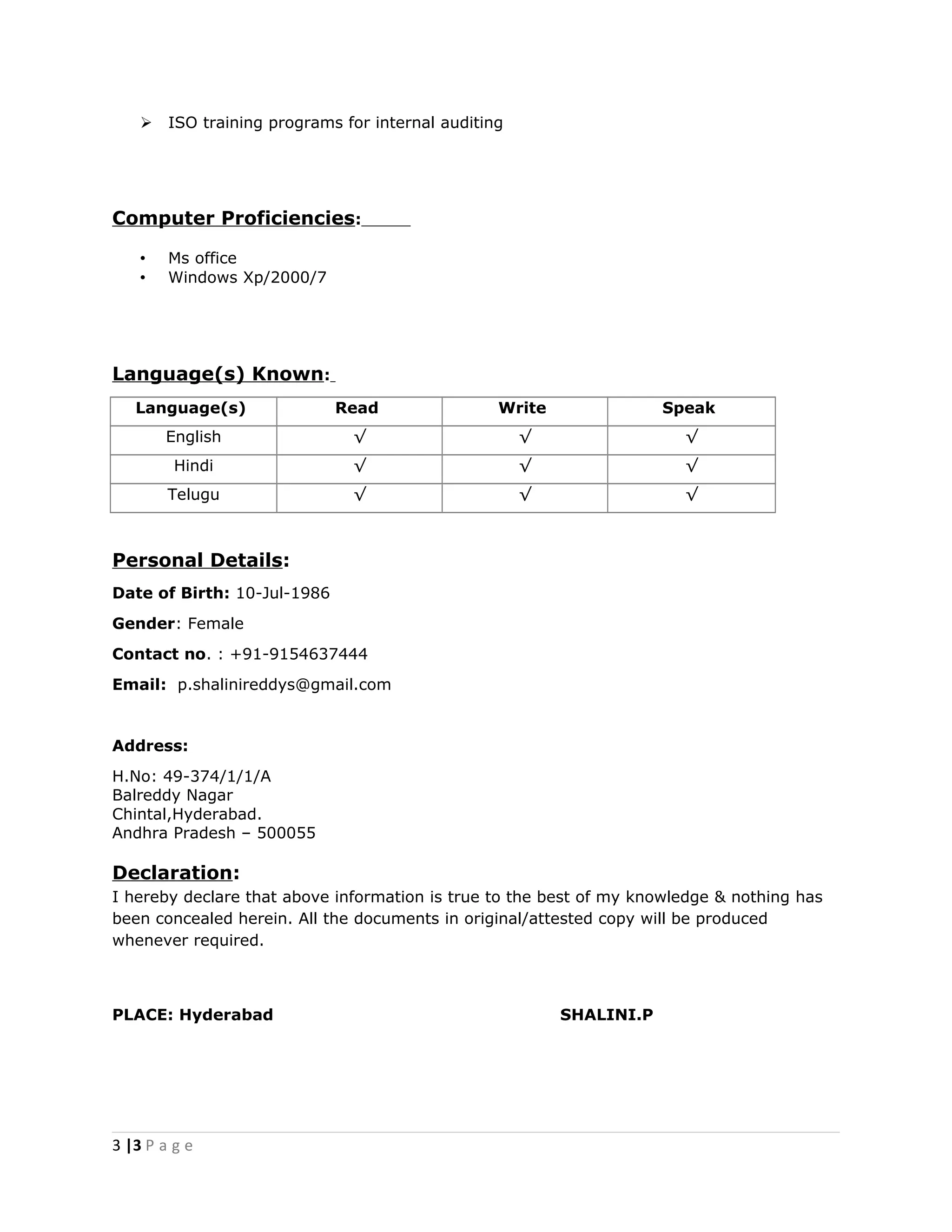 Shalini . P CV | PDF Shalini . P CV | PDF