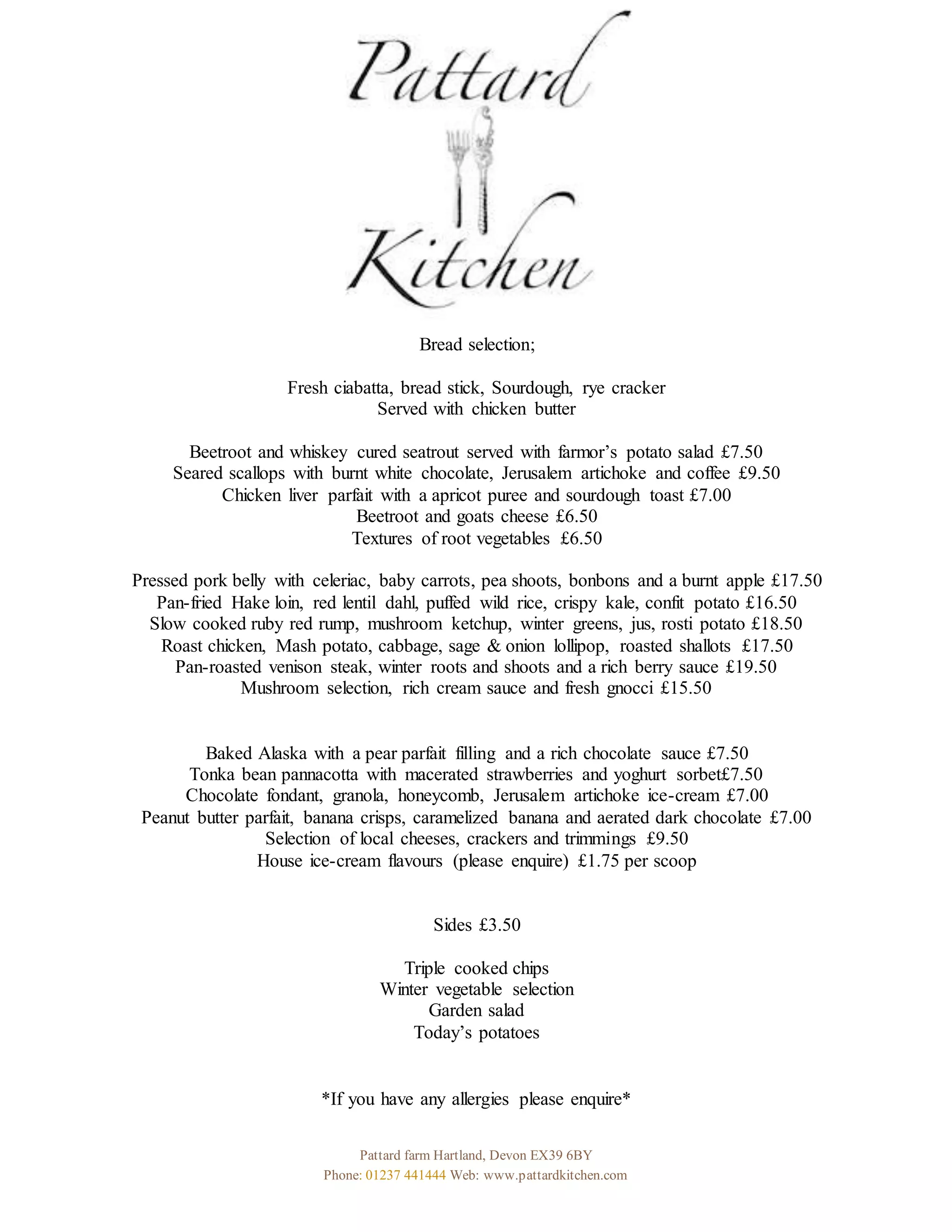 pattard kitchen menu draft opening | PDF