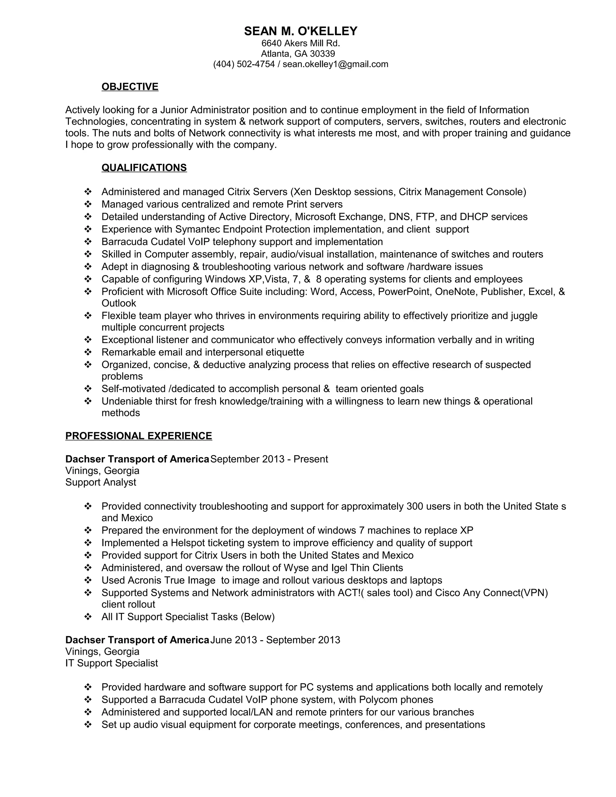 Sean O'Kelley Resume | DOC