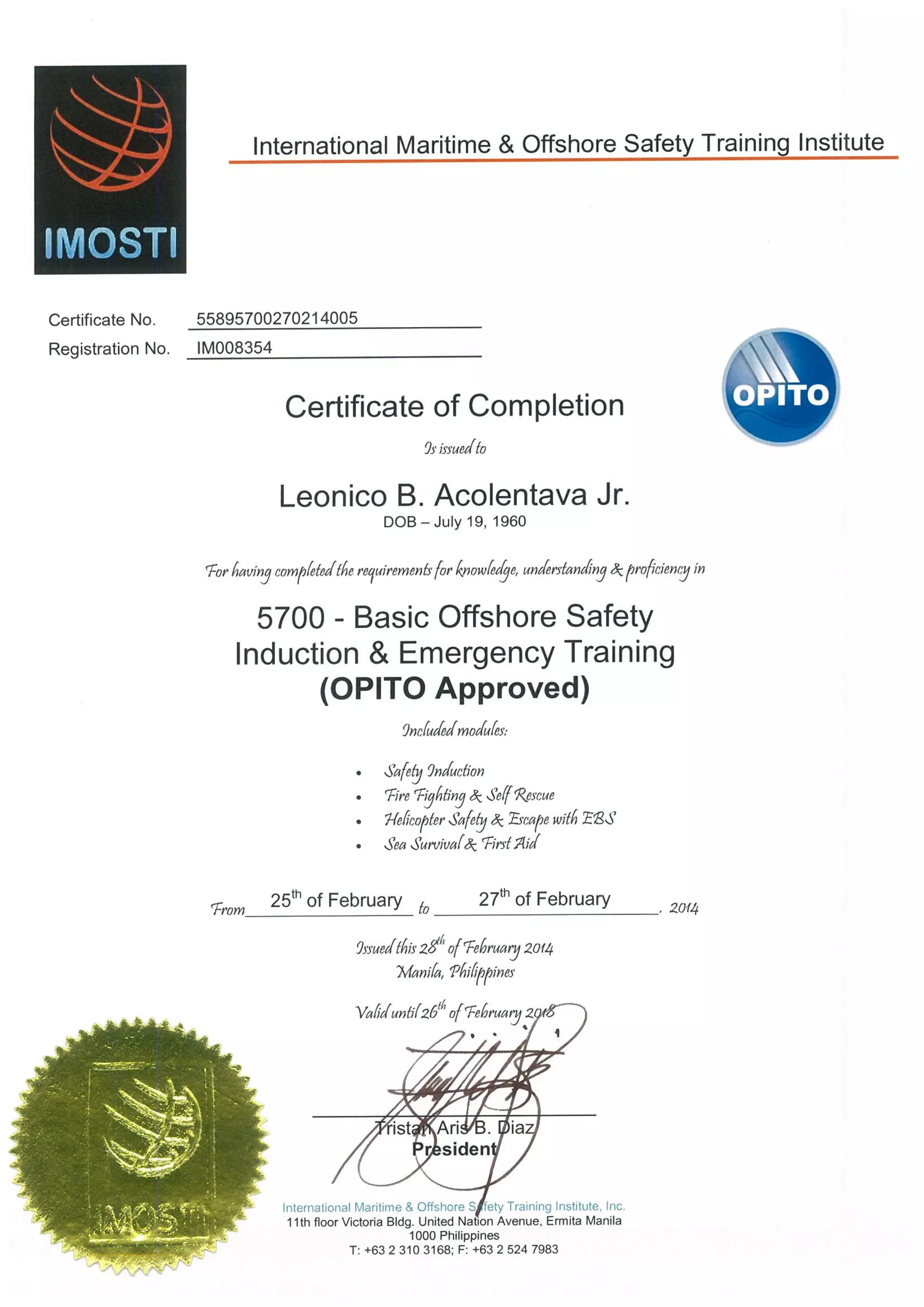 BOSIET CERTIFICATE | PDF