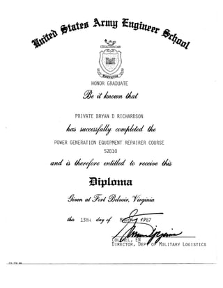 US Army Engineer School Diploma | PDF
