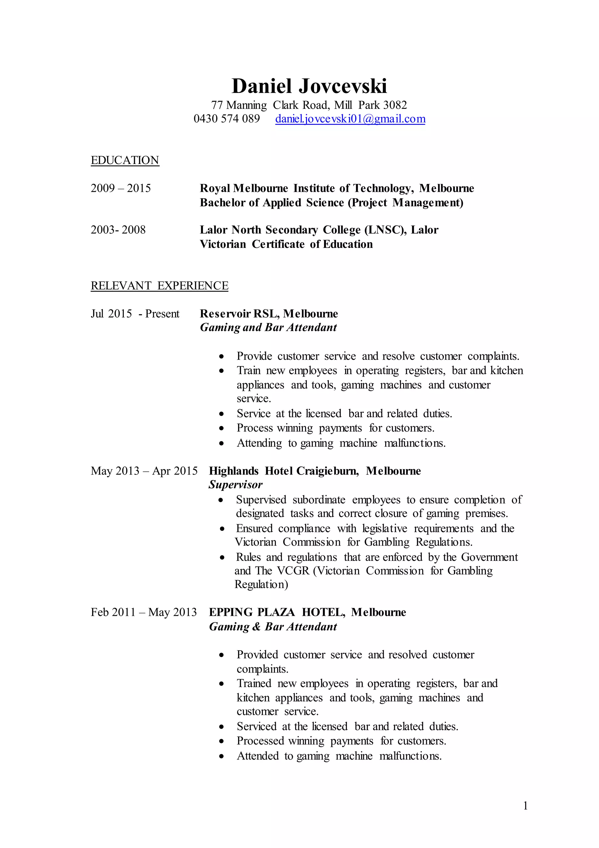 Resume of Daniel Jovcevski .DOCX