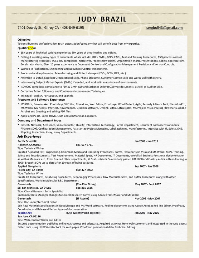 Judy Brazil RESUME 2015 | DOC