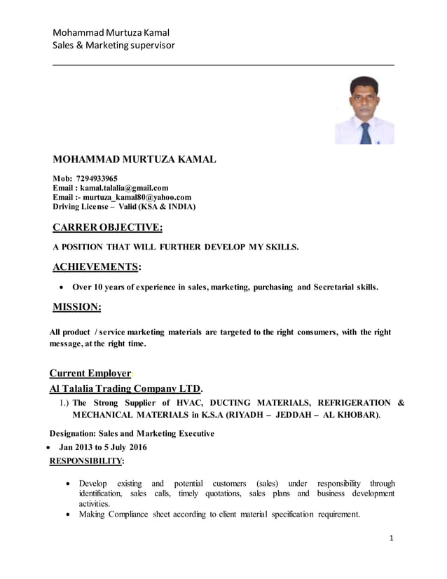 M-Kamal-Resume sales supervisor (2) | PDF