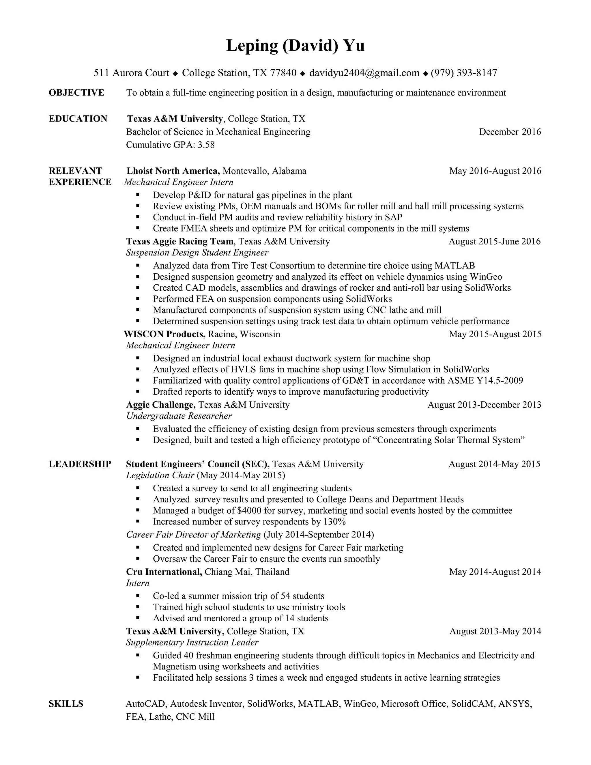 Resume_Leping Yu | PDF