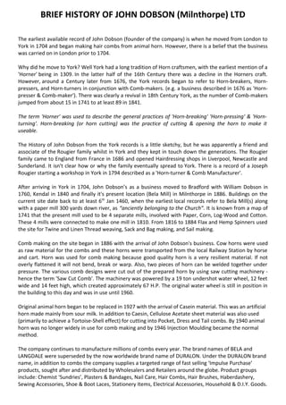 BRIEF HISTORY OF JOHN DOBSON LTD | PDF