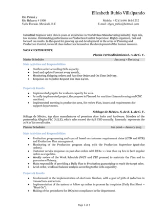 Elizabeth Rubio - CV-2 | PDF | Mechanical and Industrial Engineering ...