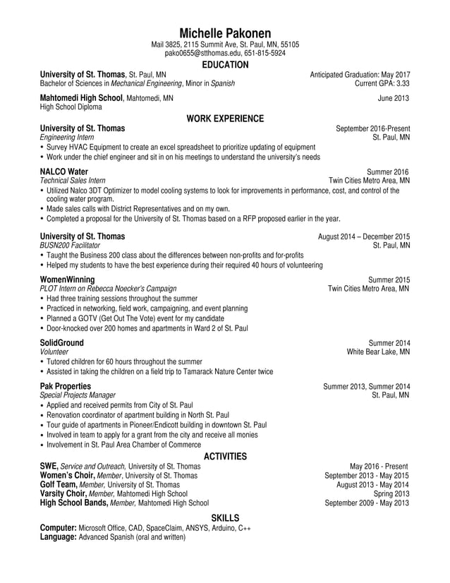 Michelle Pakonen Resume | PDF | Careers
