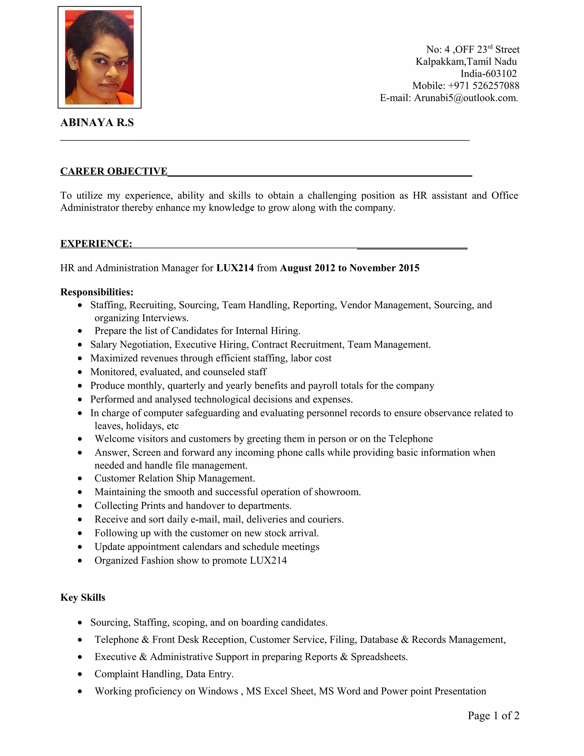 Abinaya Resume- HR | DOC