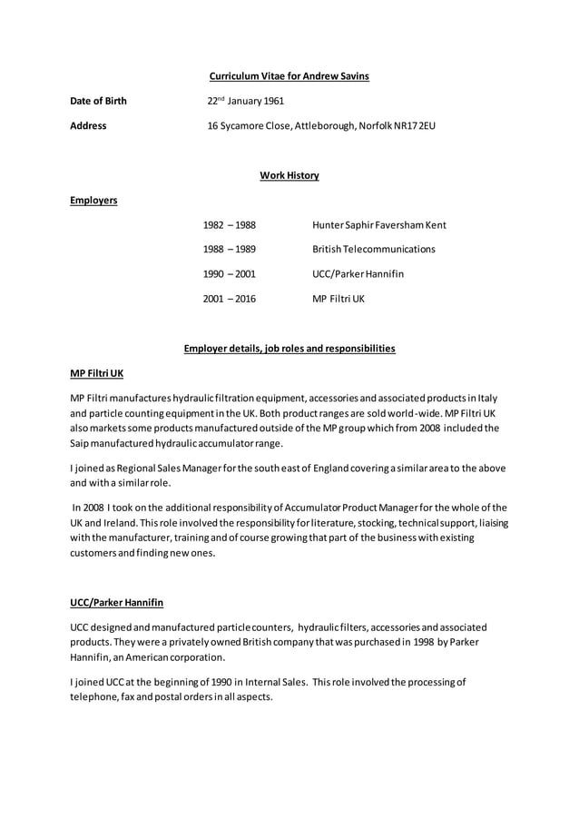 Curriculum Vitae for Andrew Savins | PDF