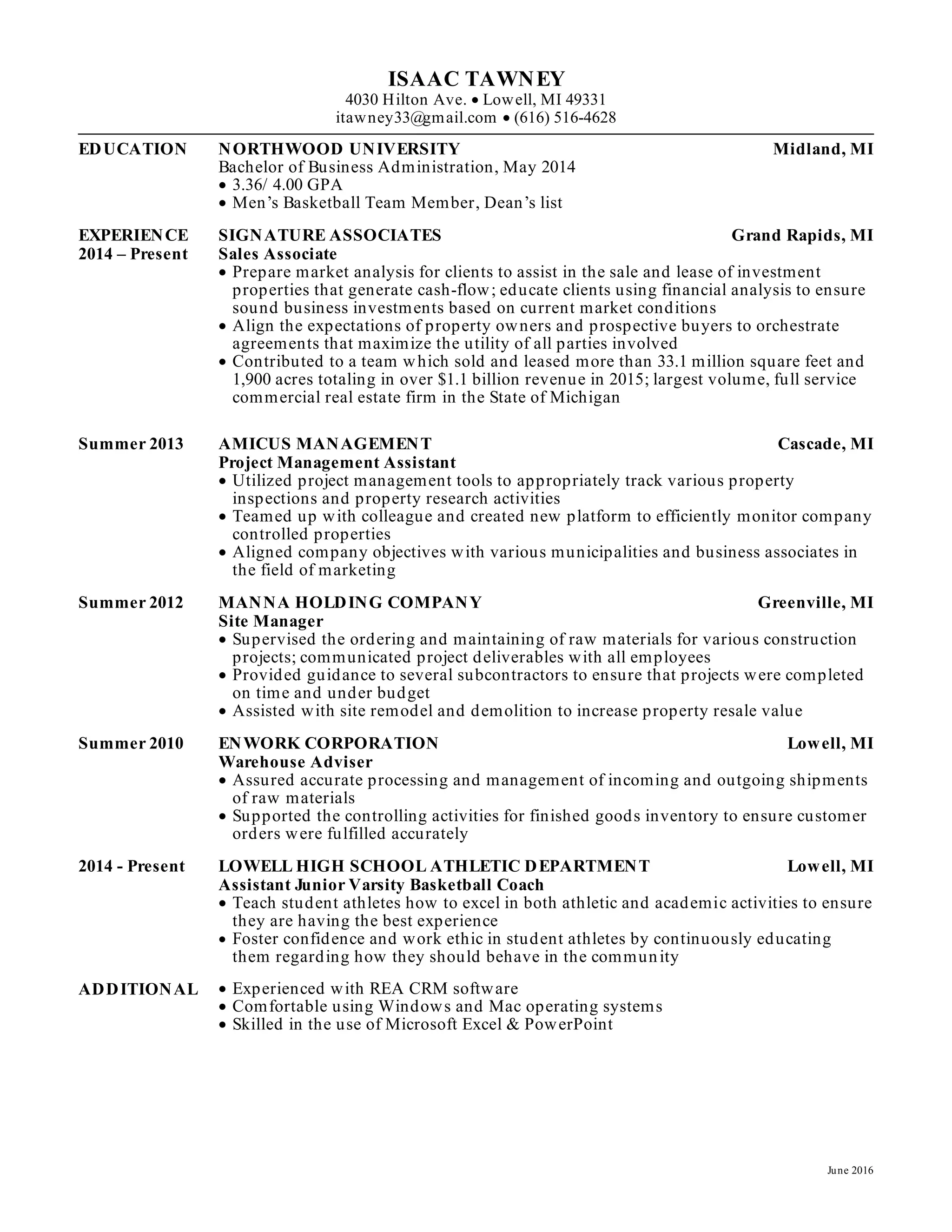 TawneyResumeJune2016 | PDF