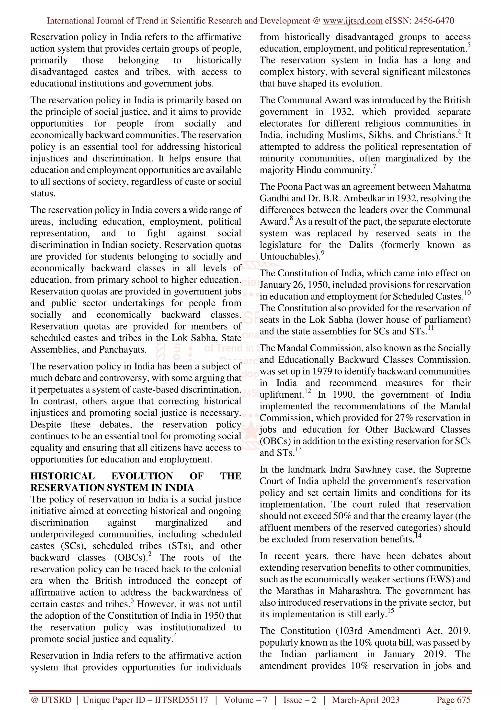 Evolution of Reservation System in India An Overview | PDF