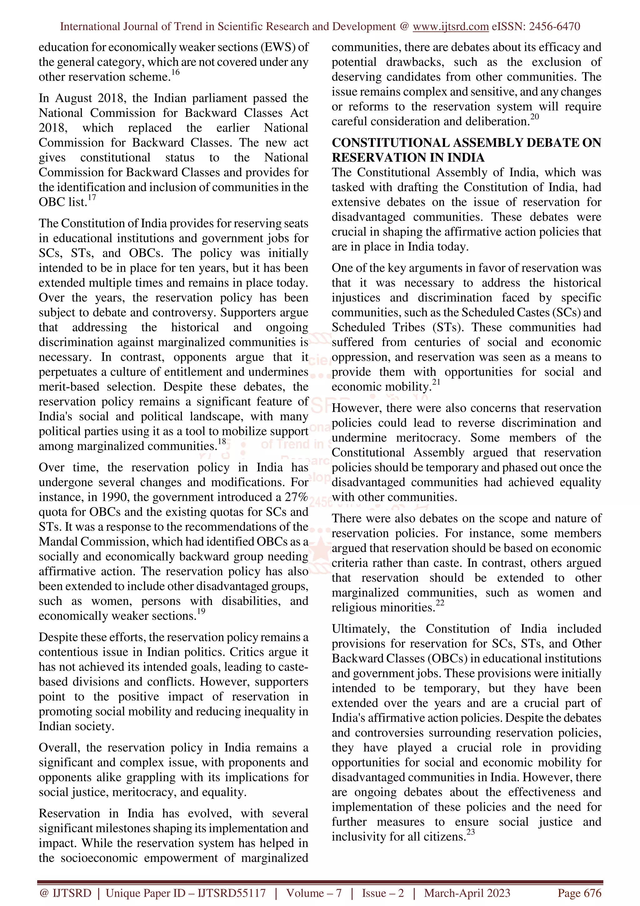 Evolution of Reservation System in India An Overview | PDF