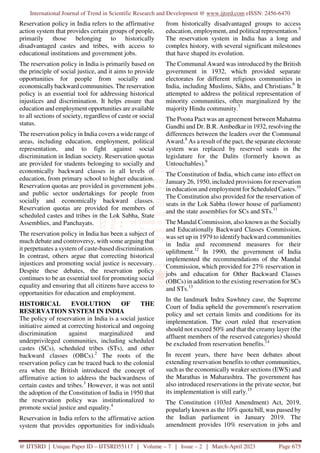 Evolution of Reservation System in India An Overview | PDF