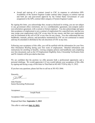 Joseph Pasek offer letter | PDF