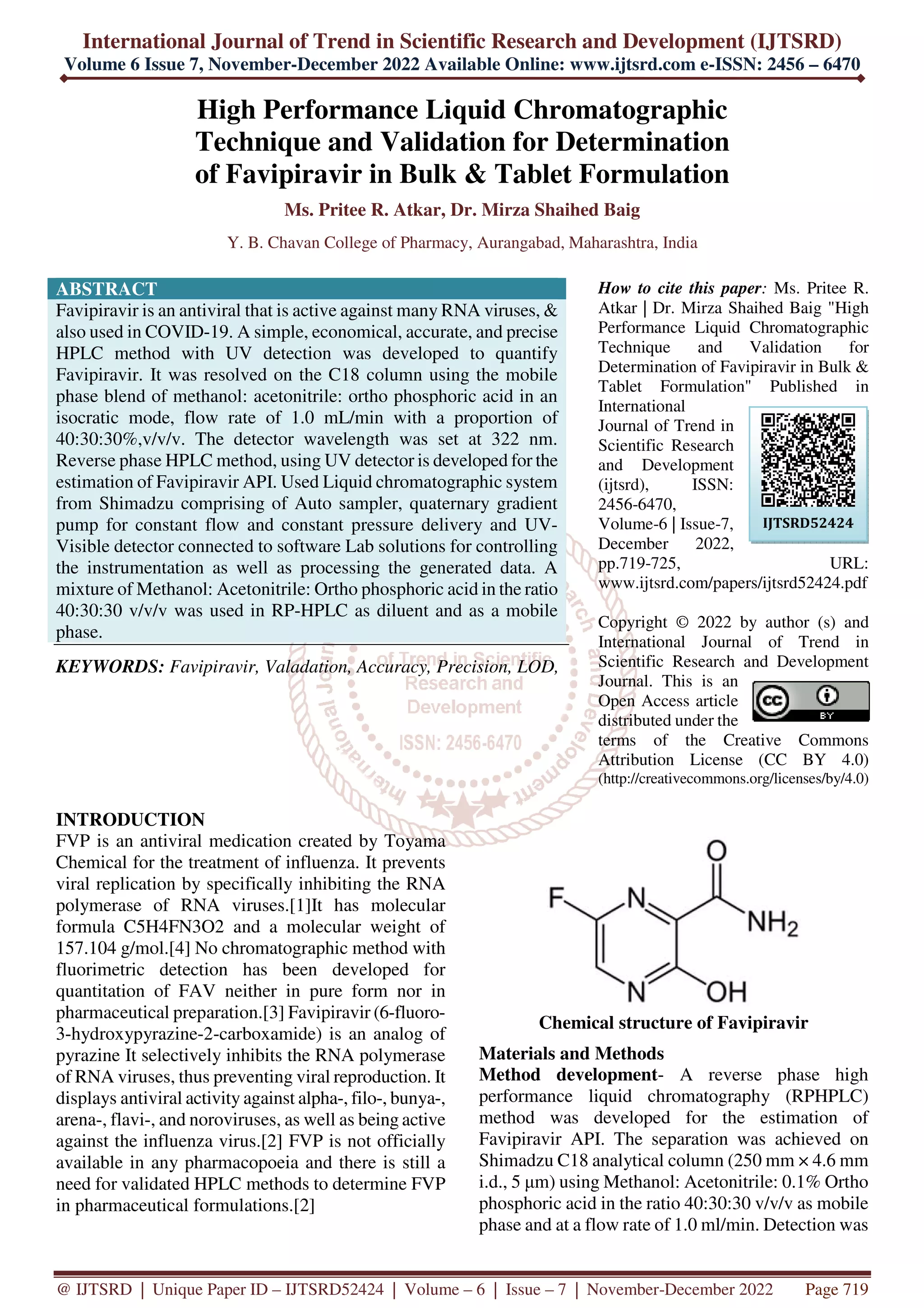 High Performance Liquid Chromatographic Technique and Validation for Determination of ...