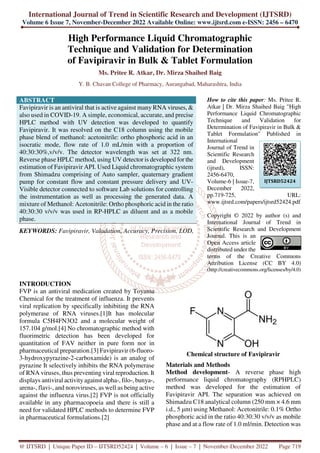 High Performance Liquid Chromatographic Technique and Validation for Determination of ...