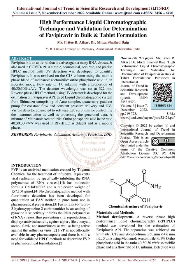 High Performance Liquid Chromatographic Technique and Validation for Determination of ...