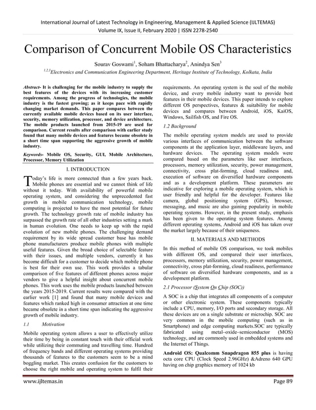 Comparison of Concurrent Mobile OS Characteristics | PDF