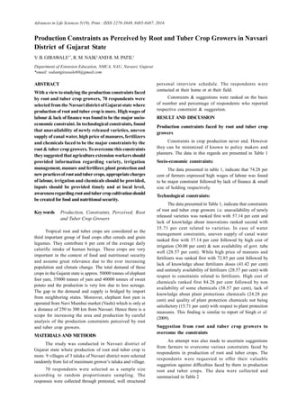 Production Constraints as Perceived by Root and Tuber Crop Growers in Navsari District of ...
