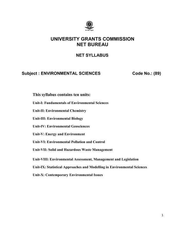 NTA UGC NET JRF - 89 environmental science-new updated syllabus | PDF