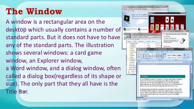 89 identify the parts of a window desktop and common desktop icons