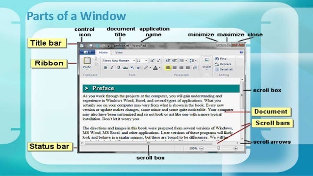 89 identify the parts of a window desktop and common desktop icons