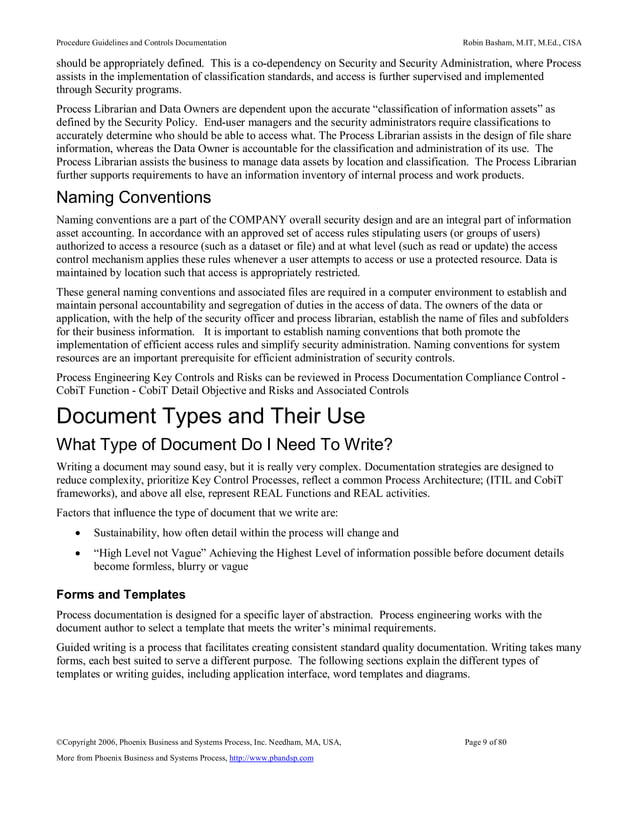 Procedures and Controls Documentation Guidelines | PDF