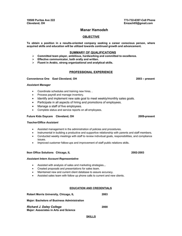 Manar Hamodeh - Cover Letter- Resume - References | DOC