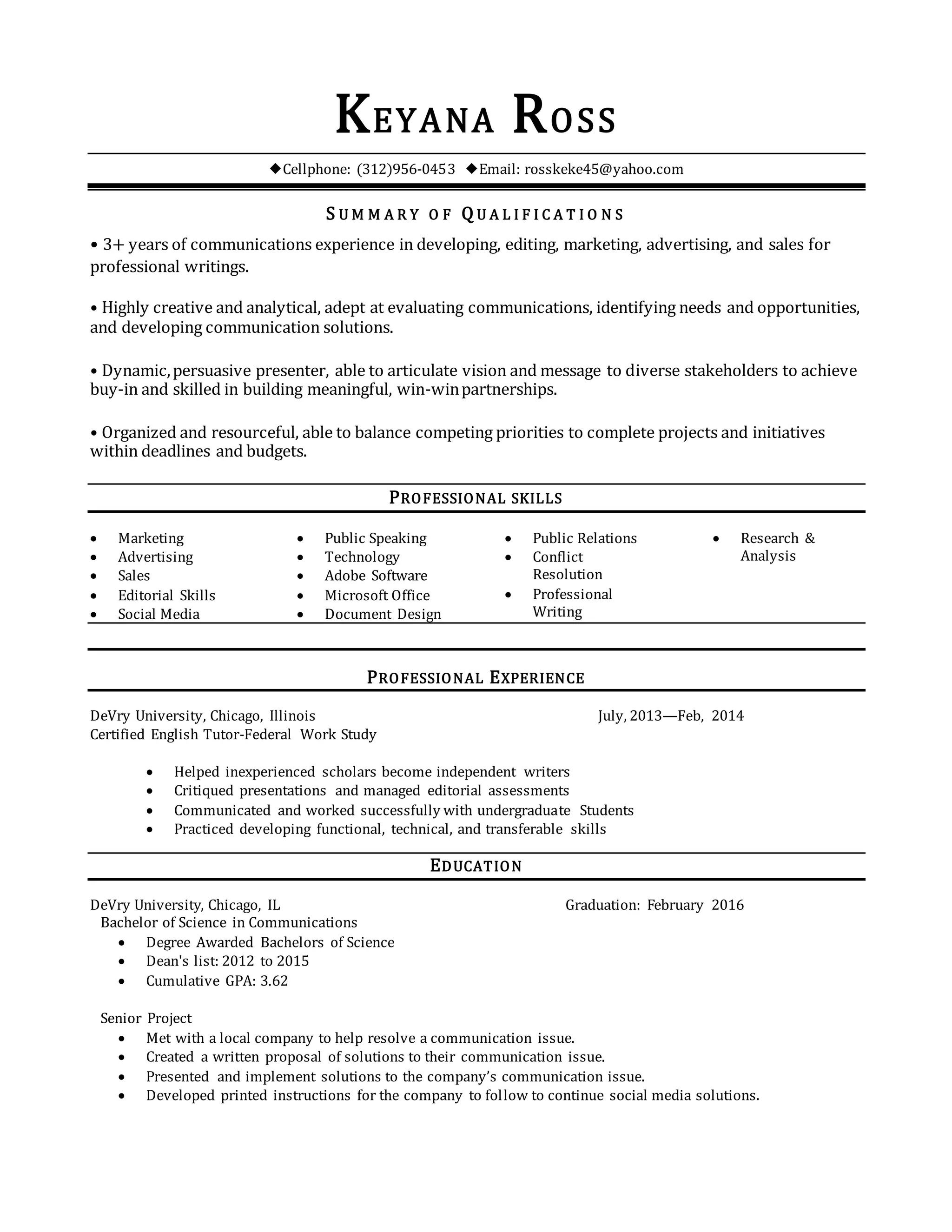 Keyana Ross's resume | DOCX