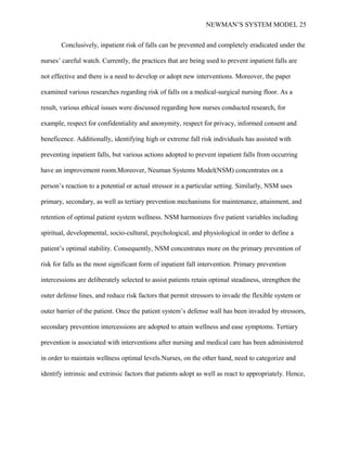 Using the Neuman's System Model to Decrease the Risk of Falls on a ...