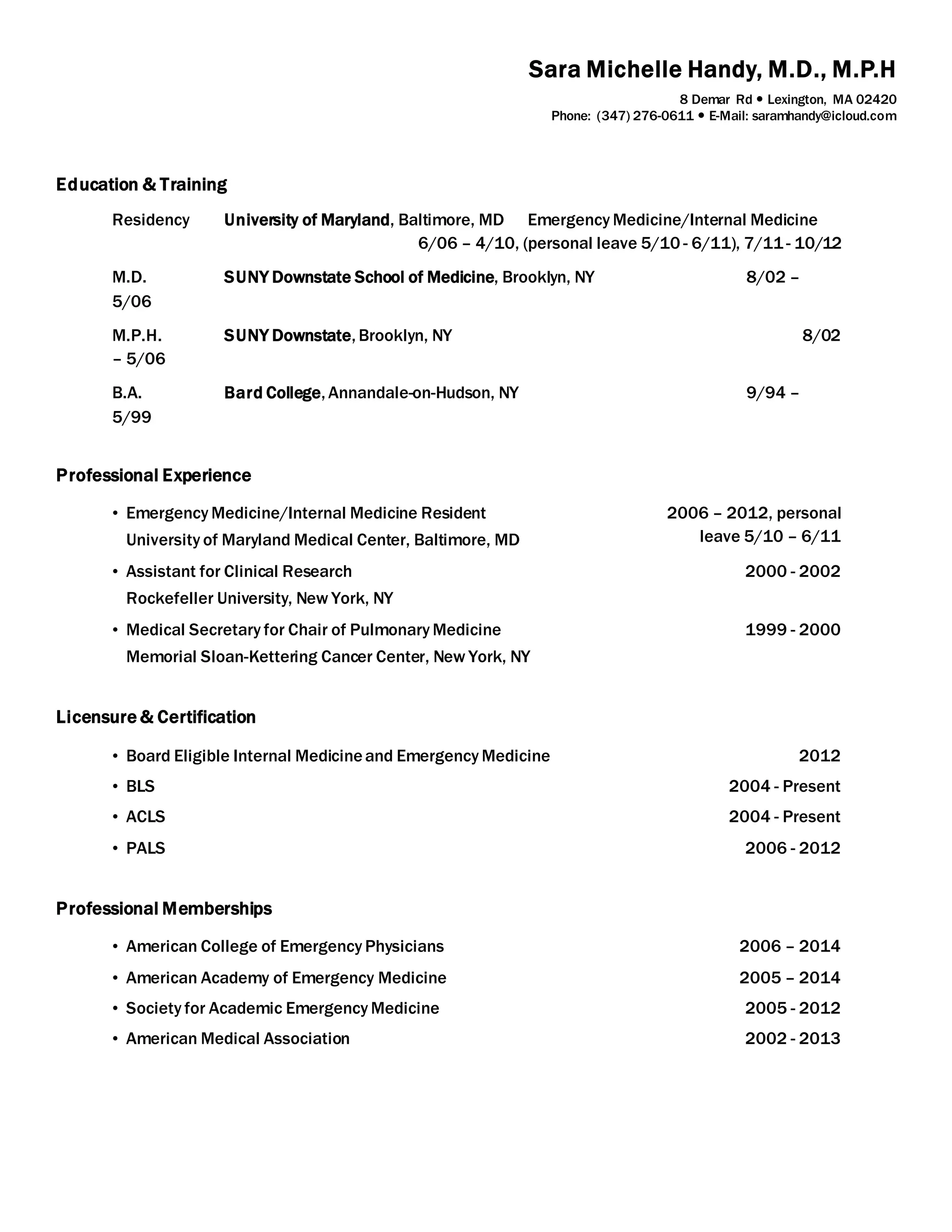 2016 CV Sara M Handy Word Doc | PDF