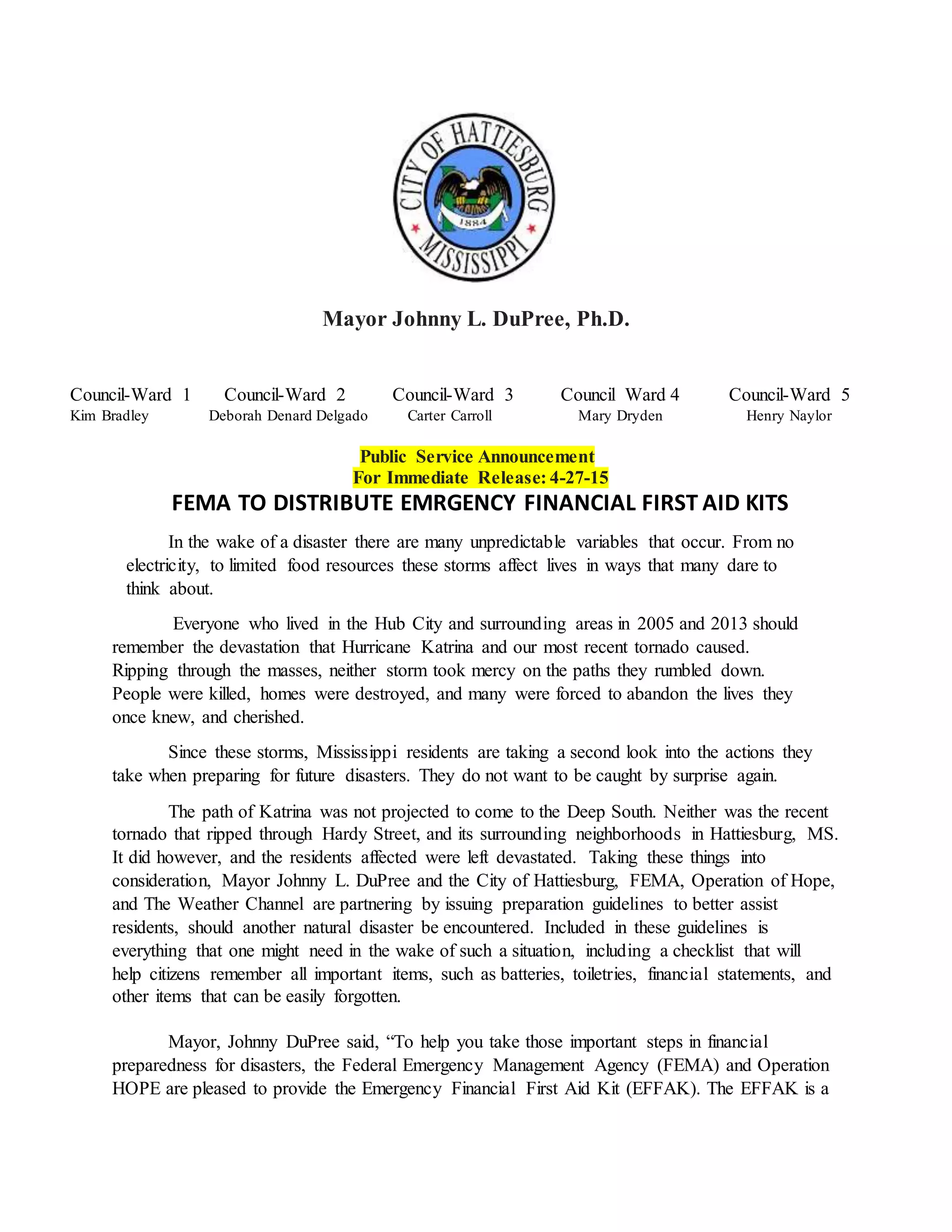 FEMA Distribution Kits 2015 PSA copy | PDF