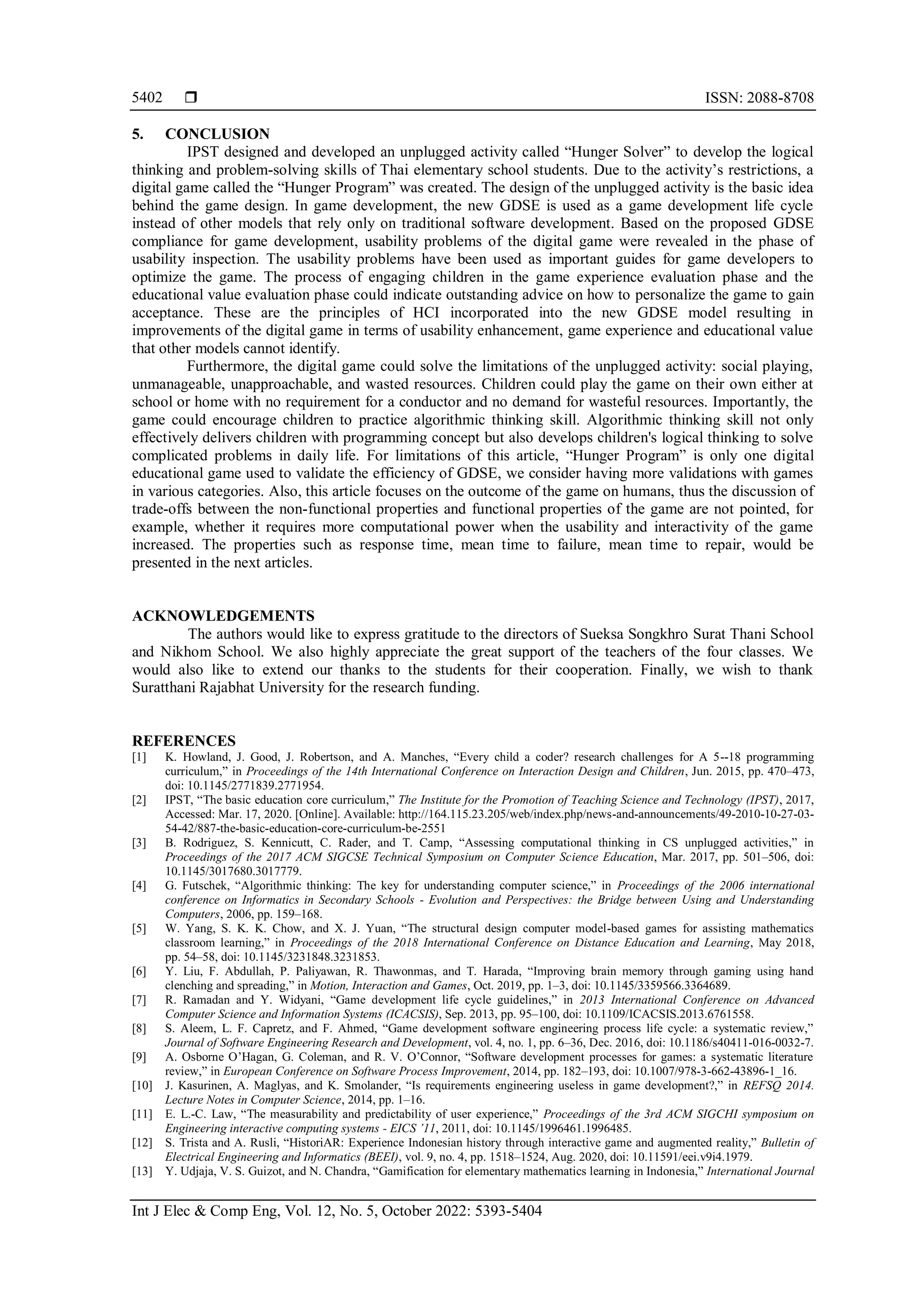 Game development software engineering: digital educational game promoting algorithmic thinking | PDF