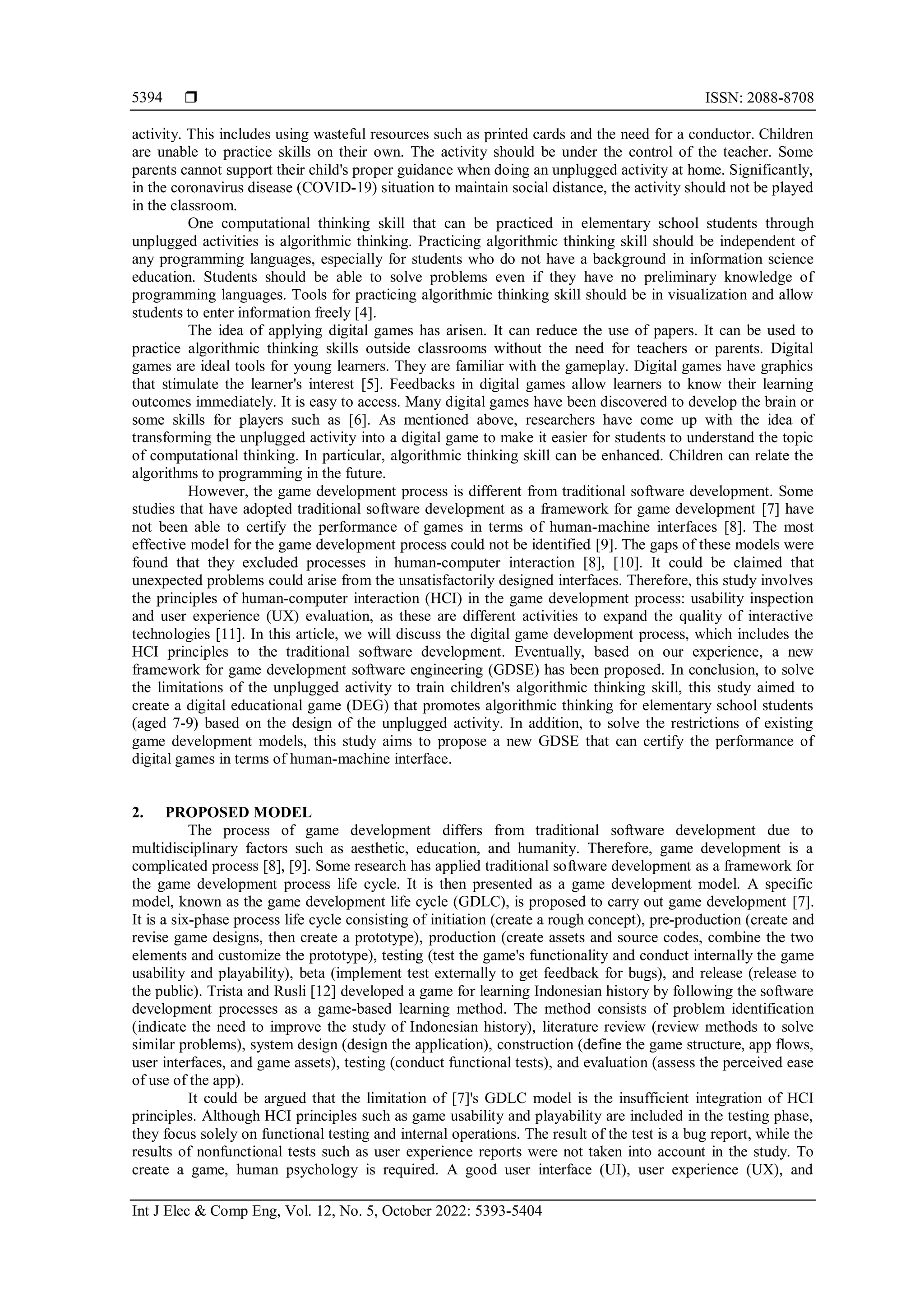 Game Development Software Engineering Digital Educational Game Promoting Algorithmic Thinking Pdf 