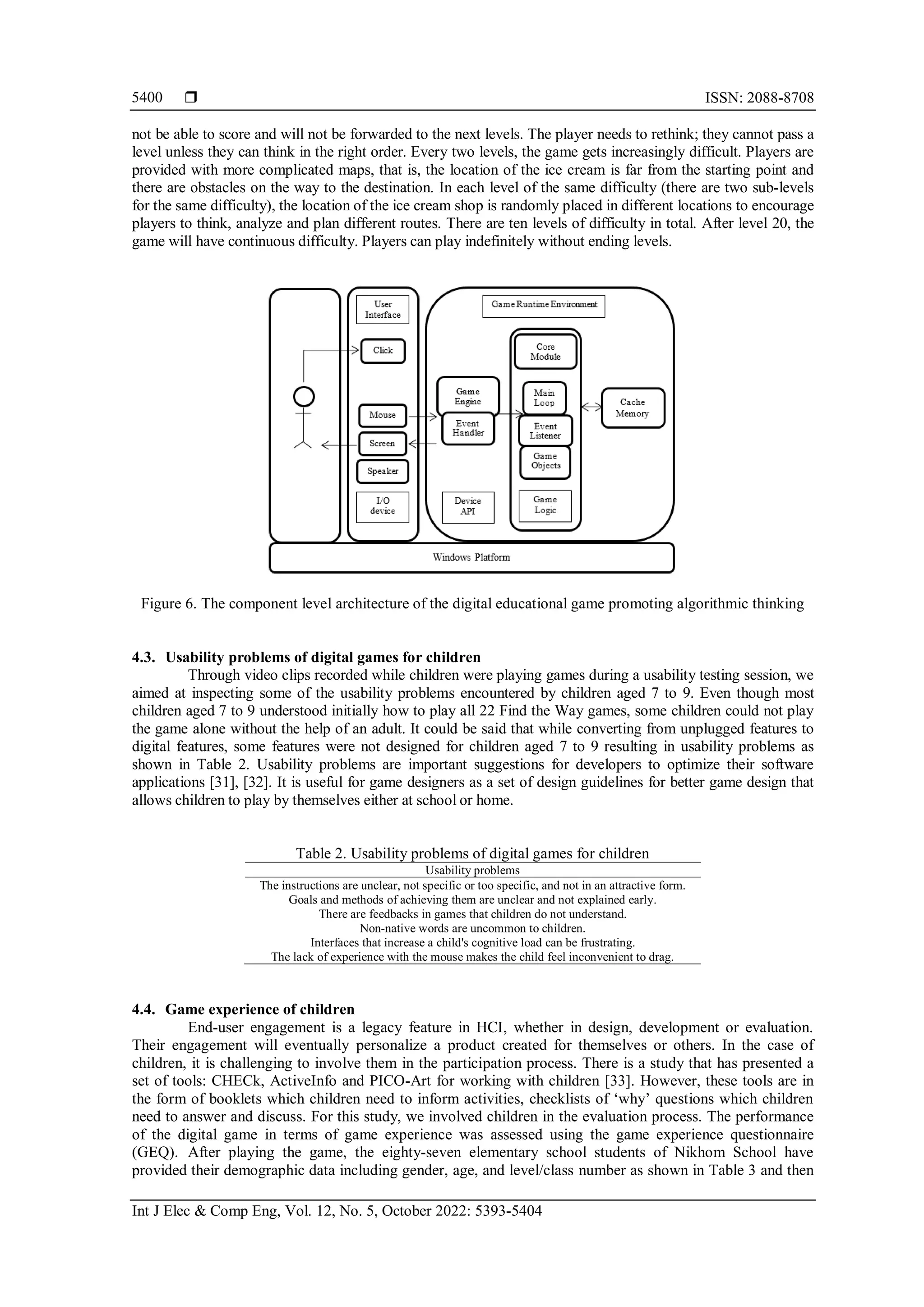 Game development software engineering: digital educational game promoting algorithmic thinking | PDF